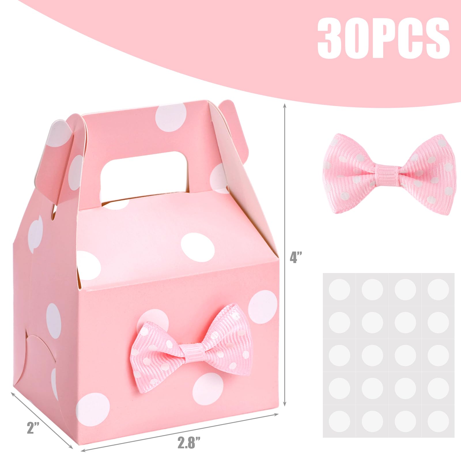 VGOODALL 30PCS Polka Dot Favor Boxes, Gable Treat Boxes Small Candy Boxes Pink Polka Dot Boxes Party Supplies for Kids Snacks Candy Birthday Party Wedding Christmas