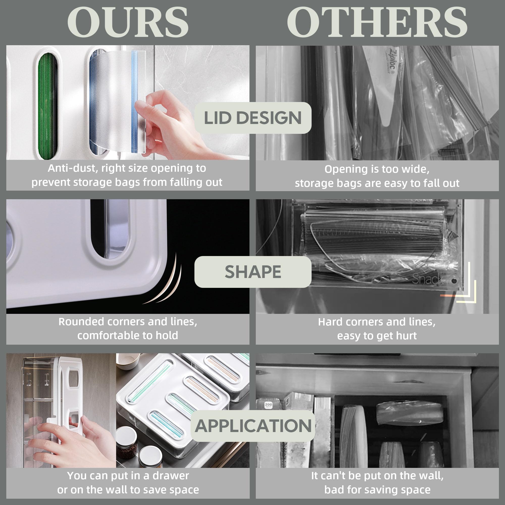 PUNNIO Kitchen Storage Bag Organizer, Acrylic Baggie organizer for Drawer, Plastic Bag Organizer complicate with Gallon, Quart, Sandwich, Snack, and Slider Bags (Acrylic)