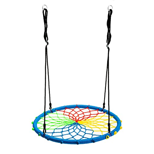 walsport 40” Spider Web Tree Swing Outdoor Saucer Tree Swing 330lb Weight Capacity Outdoor Swing for Kids Adults Extra Safe and Durable Easy to Install Red&Yellow&Blue&Green