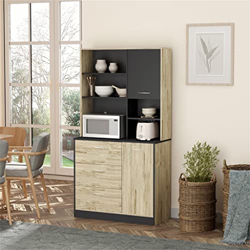 SEASD 67" Freestanding Buffet, Kitchen Storage Cabinet with 3 Drawers, Cable Management, 4 Cubbies and 2 Cabinets.