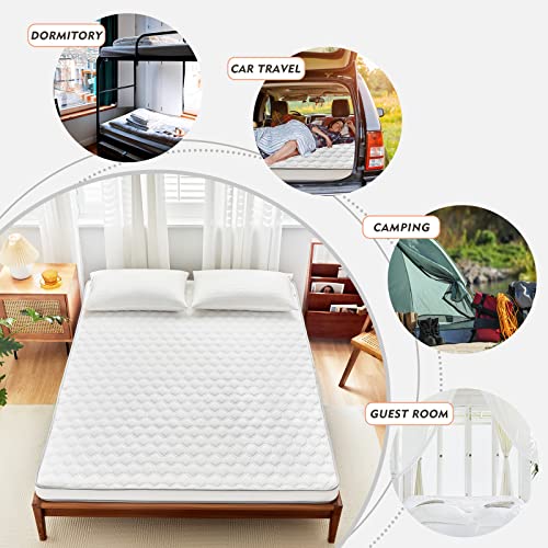 Memory Foam Mattress Topper 4 Inches with Supportive, High-Density Foam - 2 Layer Hybrid Cooling Bed Topper with Knitted Cotton & Charcoal Skin Friendly Cover - Queen Size