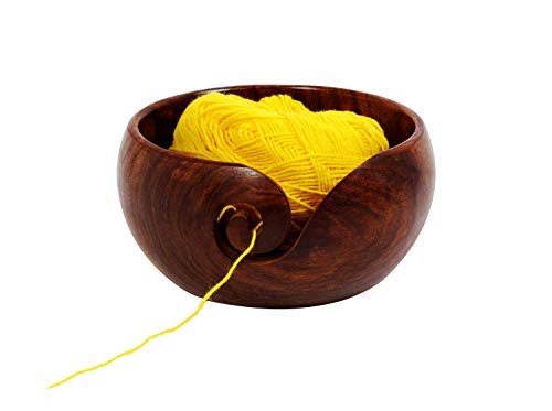 W Weblytech Handcrafted Rosewood Crafted Wooden Yarn Storage Bowl | Knitting Wool Storage Basket Round Bowl Handmade Craft Crochet Kit Organizer Perfect