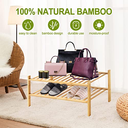 WANGMUXIA 2-Tier Bamboo Shoe Rack,Free Standing Shoe Racks Stackable Shoe Rack,Entryway,Hallway, Bathroom and Living Room,Multifunctional Bamboo Rack in Different Combinations (2-Tier)