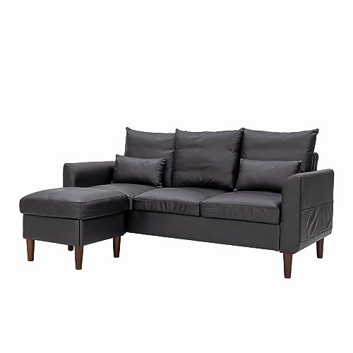 Panana Convertible Sectional Sofa Couch, 2 and 3 Seat L Shaped Sofa with Armrest Small Couch Ottoman for Living Room, Apartment and Office (Track Arms, 3 Seats with Ottoman)