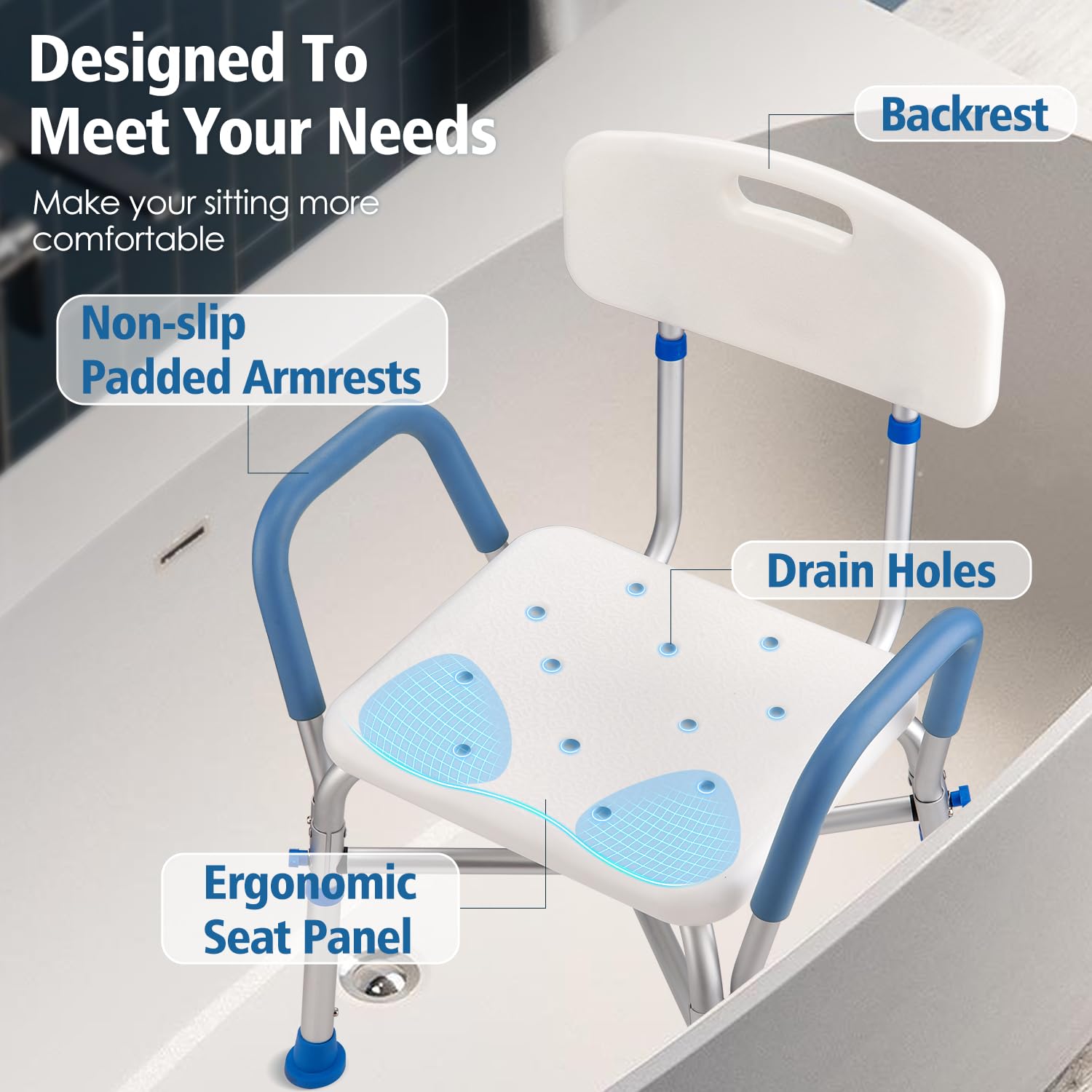 Shower Chair for Inside Shower - Height Adjustable Shower Seat with Back, Tool Free Assembly Bathroom Stool, Anti Slip Shower Stool Bathroom Shower Bench Bath Chair for Elderly
