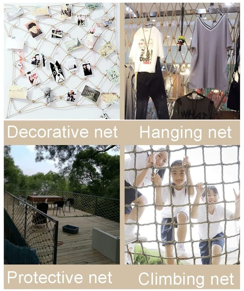 OUYOXI Climbing Rope Net for Playground Hemp Rope Net Hemp Safety Net Rope Truck Cargo Trailer Net Waterproof Hemp Rope Net Rope Garden Netting Ceiling Decorative Nets Dia 6mm Mesh 10cm