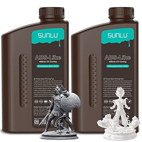 SUNLU 2 KG*2 Bottles ABS-Like 3D Printer Resin, 405nm UV Curing Photopolymer Rapid 3D Resin for 4K 8K LCD/DLP/SLA 3D Printers, Non-Brittle & High Precision & Low Shrinkage, 2000g*2, Dark Grey& White