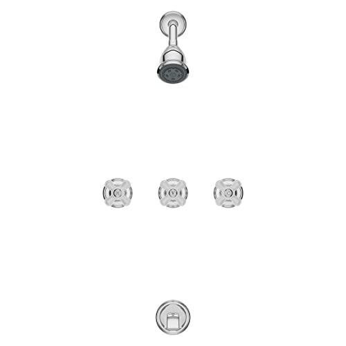 Pfister LG01-8CPC 3 Tub & Shower Faucet with Metal Cross Handles, Combo-Chrome/White Porcelain