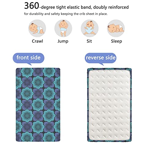 Retro Themed Fitted Mini Crib Sheets,Portable Mini Crib Sheets Ultra Soft Material-Baby Sheet for Boys Girls,24β x38β,Lavender Blue Seafoam and Black