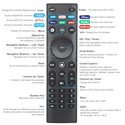 Universal Remote Control XRT140 for VIZIO Smart TV Remote Replacement XRT136 Smartcast D-Series E-Series M-Series P/PX-Series V-Series
