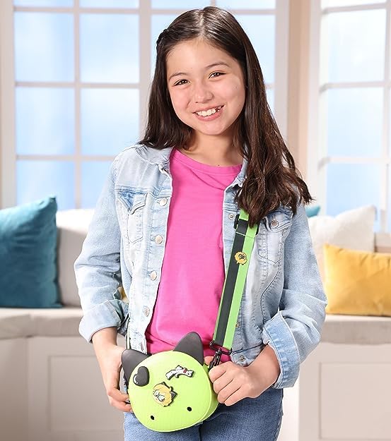 Miraculous Ladybug - Pop n' Swop Cat Noir Green Crossbody Bag with 4 Clip-on Badges, Cat Paw Zipper, Adjustable and Detachable Strap, Removable Ears, Lightweight Durable Waterproof Purse (Wyncor)