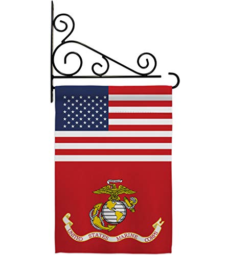 US Marine Corps Garden Flag - Set Wall Holder Armed Forces USMC Semper Fi United State American Military Veteran Retire Official - House Banner Small Yard Gift Double-Sided Made in USA 13 X 18.5