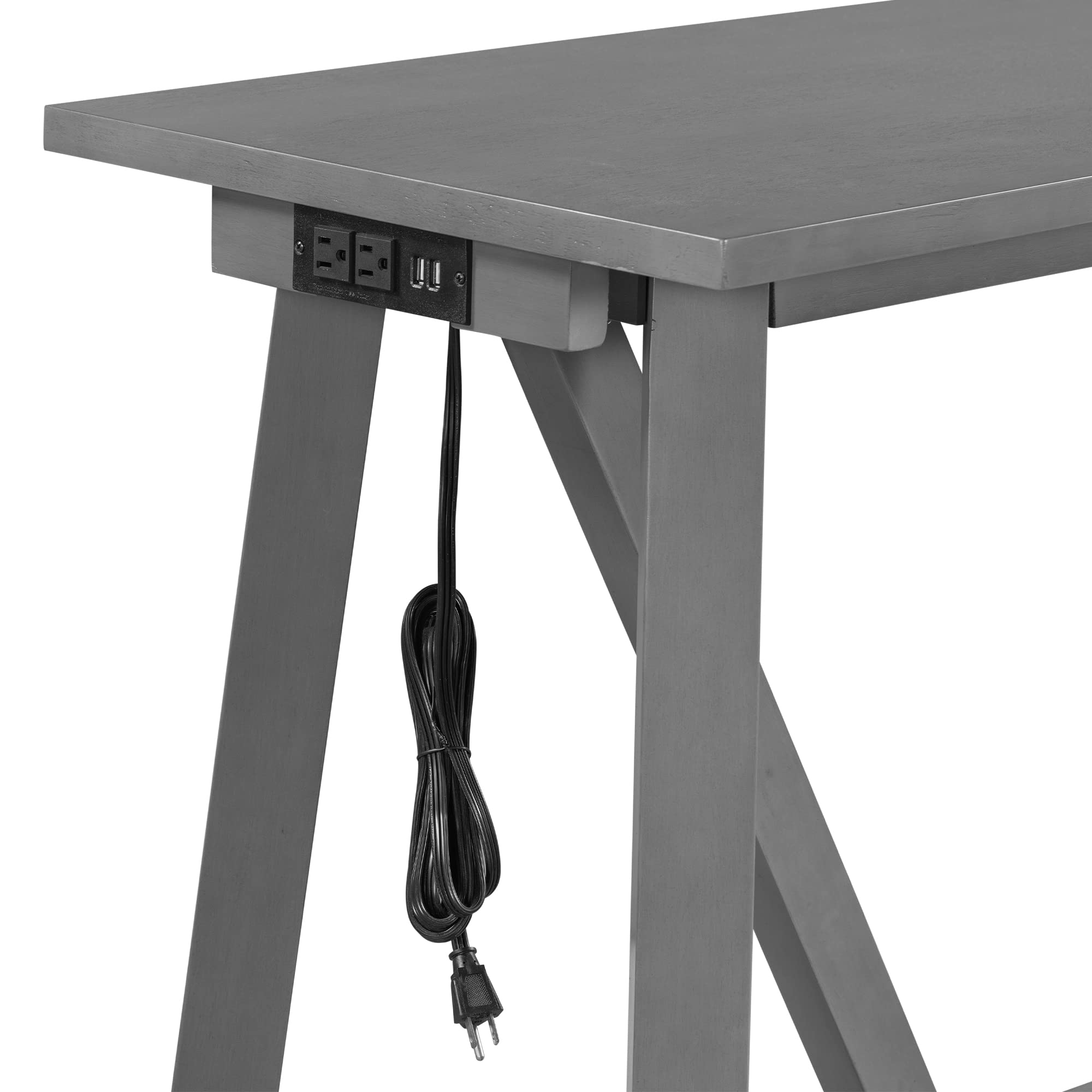 Goozio Multipurpose 4-Piece USB Port and 3 Upholstered Stools w/Footrest,Rustic Wooden Bar Chairs, Living Room, Restaurant, Small Space Dining Table Set,Gray, Onesize