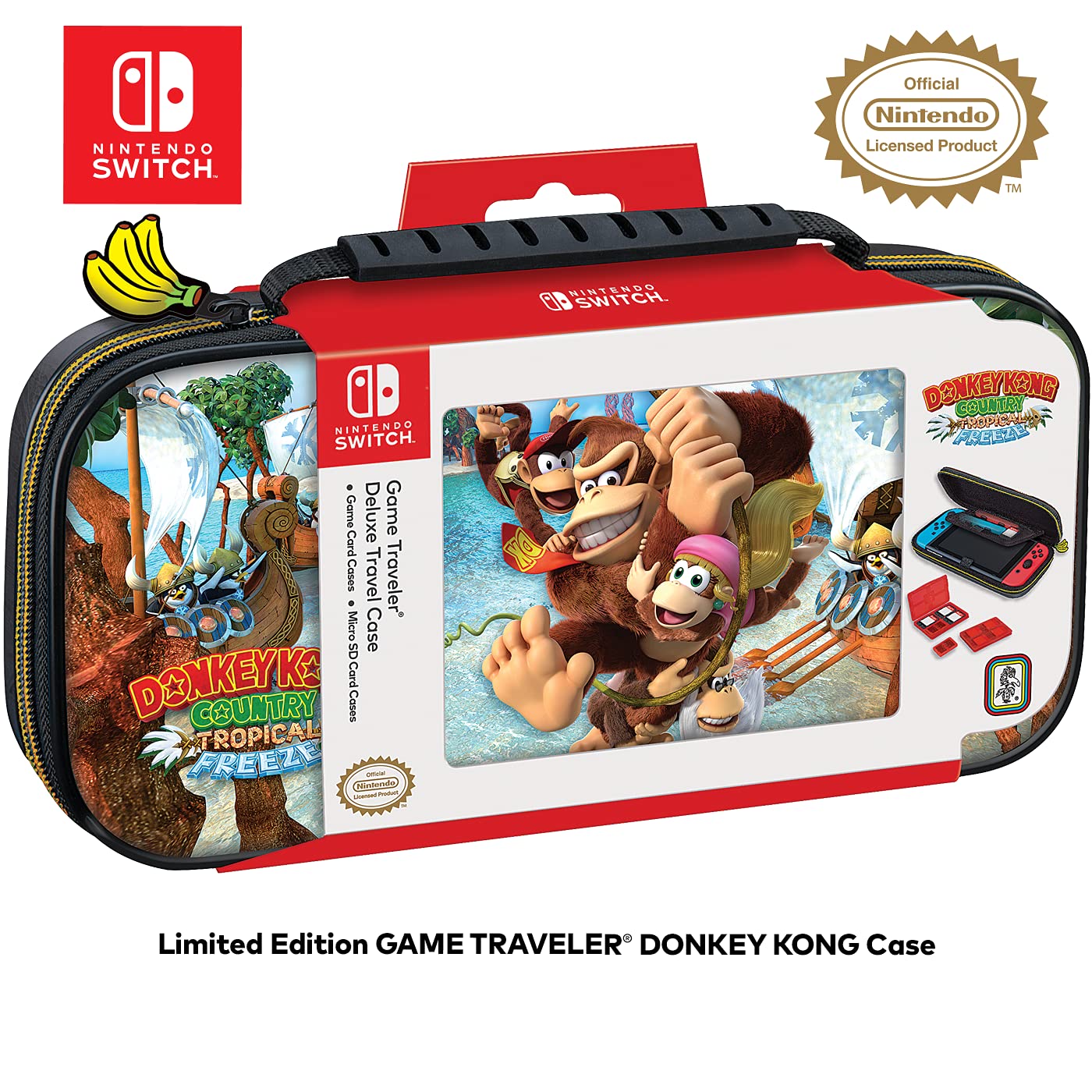 Game Traveler Donkey Kong Nintendo Switch Case - Switch OLED Case for Switch OLED & Original Switch, Adjustable Viewing Stand & Bonus Game Cases, Deluxe Handle, Licensed Nintendo Switch Game case