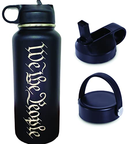 WTP We The People American Flag Stainless Steel Water Bottle Insulated - Double Walled Two-Sided Laser Engraved Hydration Bottle Hot or Cold / 32 oz US Constitution