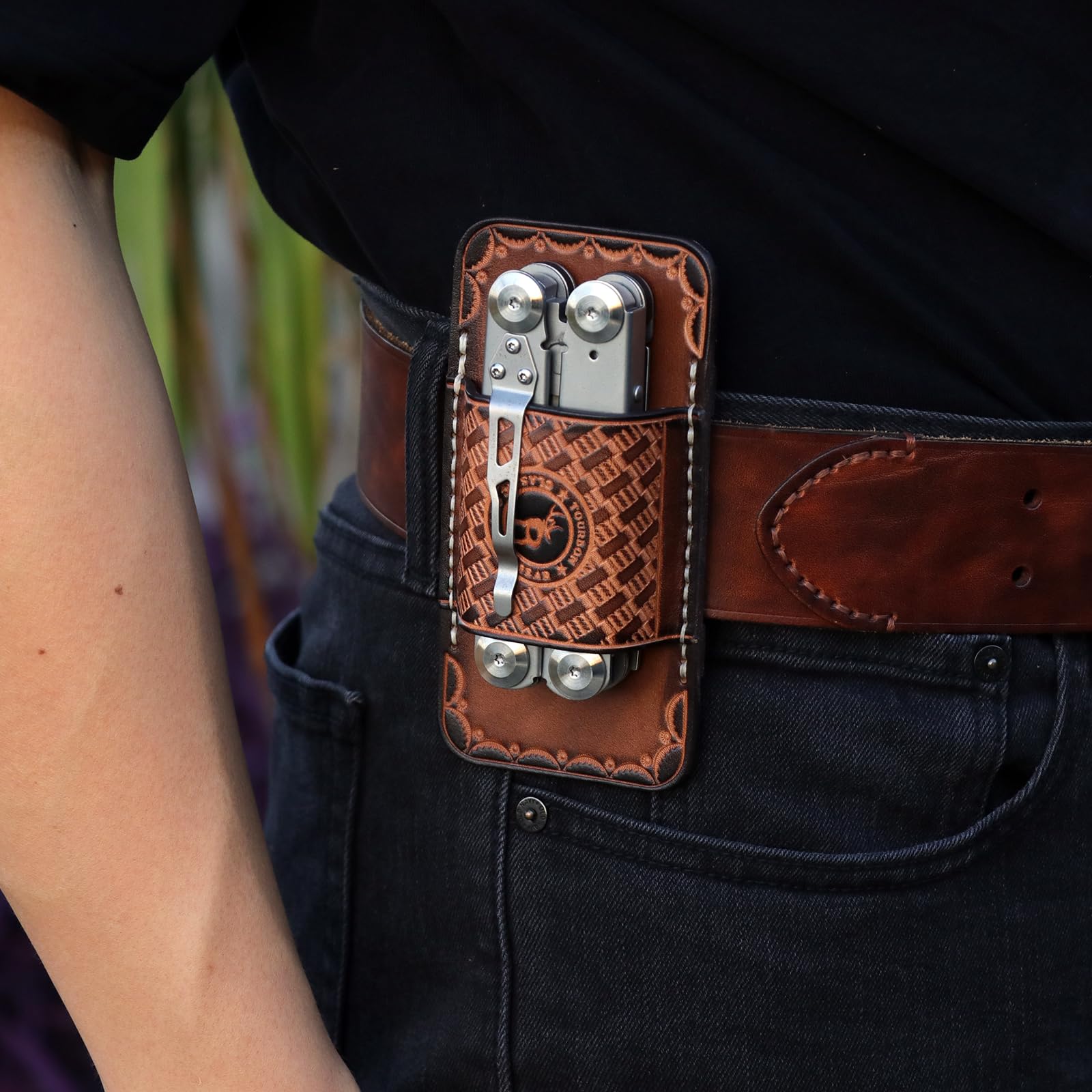 Tourbon Multitool Horizontal and Vertical Carry Leather Sheath for Belt Pocket Holder Carrier EDC Tools Draw Knife Holster Organizer