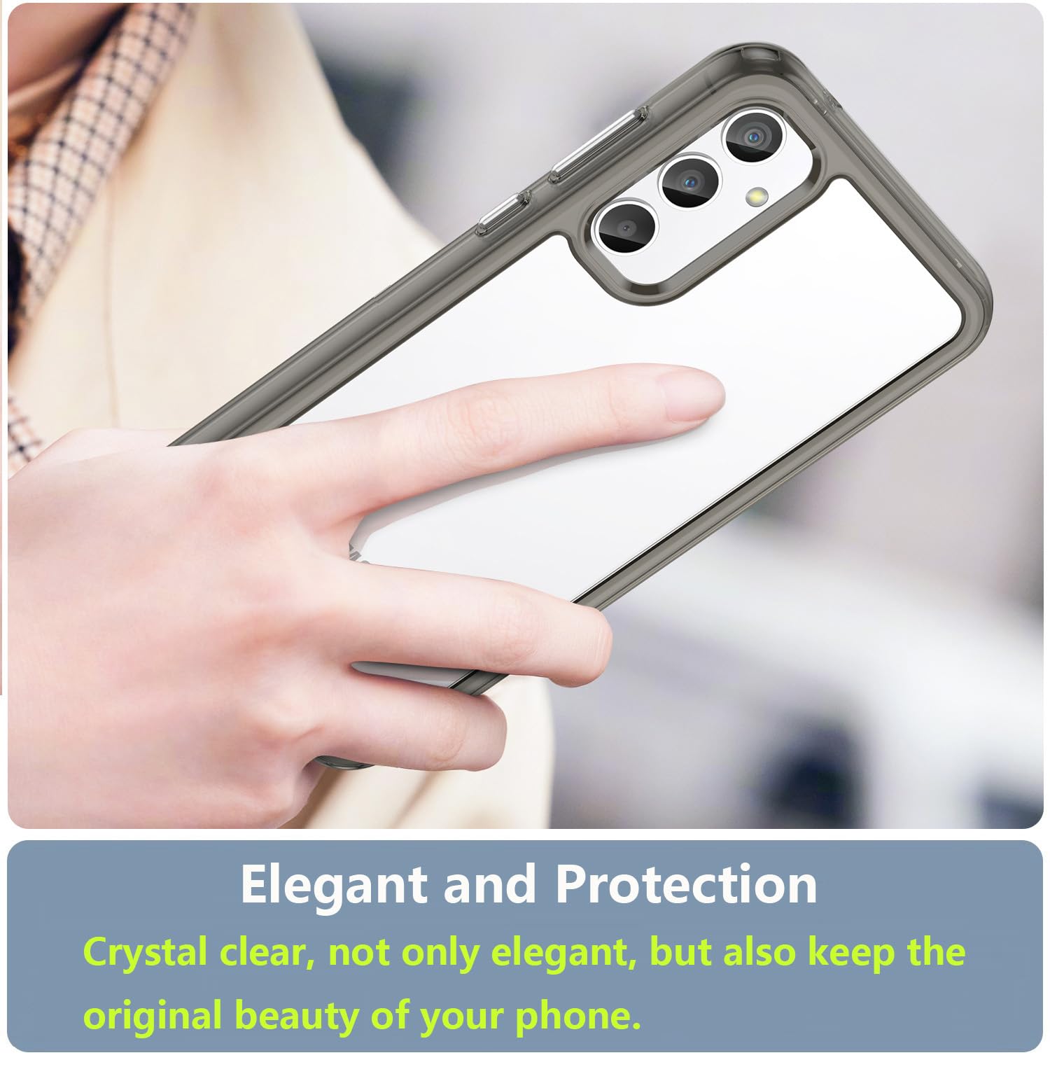 for Samsung S23 FE Case, Samsung Galaxy S23 FE 5G Case, with[Tempered Glass Screen Protector][Built-in 4 Airbags][Not-Yellowing] Military-Grade Shockproof Case for Galaxy S23 FE, Clear-Black