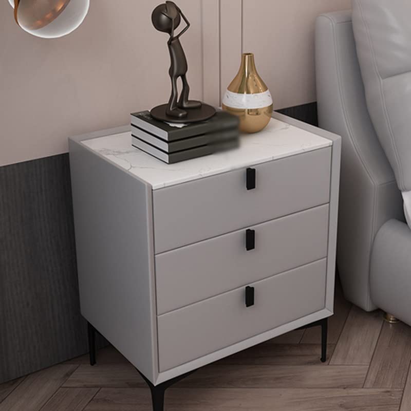 N/A Chevet Faux Cuir Bois Massif Pour Chambre Coucher avec tiroirs Meuble Lateral a Surface Rock