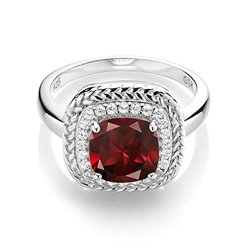 Gem Stone King 925 Sterling Silver 8MM Cushion Gemstone Birthstone Halo Engagement Ring | Wedding Engagement Anniversary Promise Ring For Women | Available In Size 5, 6, 7, 8, 9