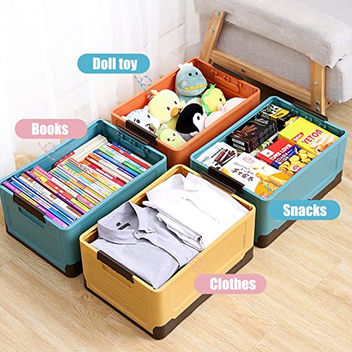 ORIJOYNA Collapsible Storage Bins with Lids 6Gal Folding Plastic Stackable Utility Storage Container Heavy Duty withstand 60 Lbs Multifunctional Storage Box for Grocery,Books,Clothes,Shoes(23L,Yellow)