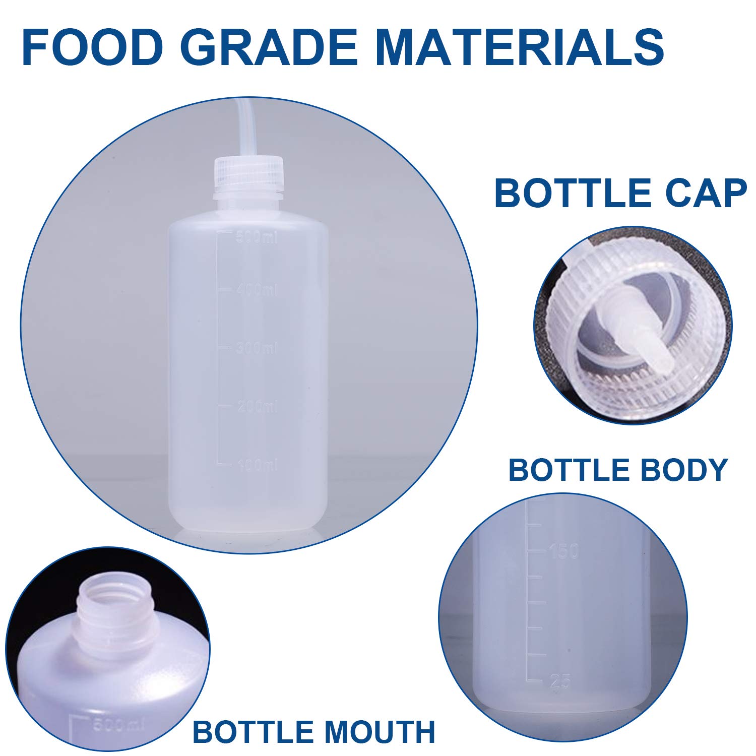 Young4us Wash bottle, 3 Pack LDPE Squeeze Bottles, Safe Plastic Low Density Polyethylene Watering Bottle Tattoo Wash Bottle with Narrow Mouth, for Chemistry, Industry, Lab & Gardening, 500, 250,150ml