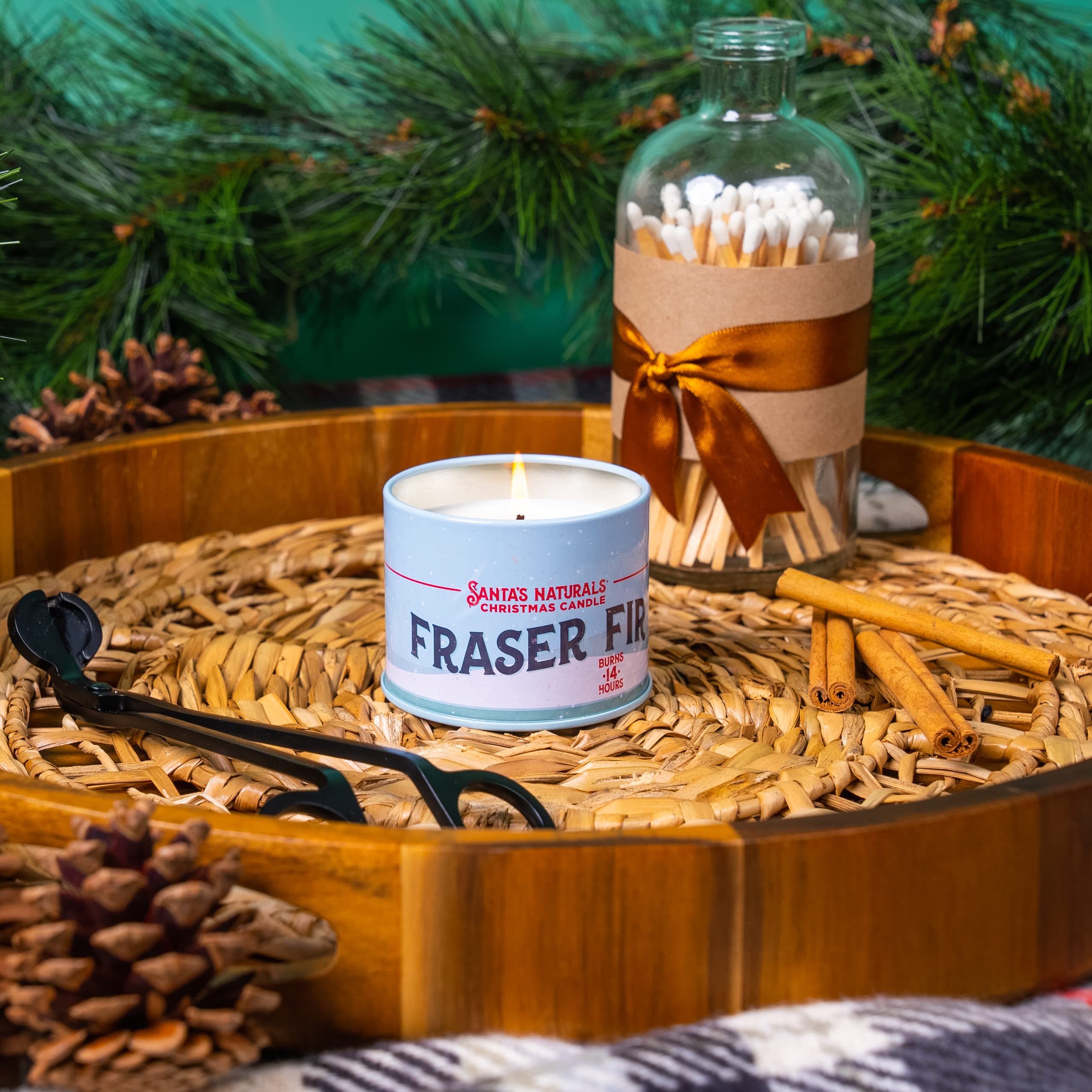 Santa's Naturals Fraser Fir Christmas Tea Light Candles (12 Count) | Authentic Pine Scent | Stocking Stuffers | Each Tea Light Burns 4+ Hours | Made in USA | Soy and Beeswax Blend with Essential Oils
