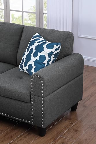 UBGO Sectional Couches for Living Room Furniture Sets,L-Shaped Couch w/Cup Holders,Line Nailhead Trim Sofas with Storage Ottoman and Chaise Lounge for Small Space Apartment-Gray
