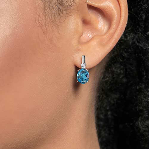 Gem Stone King 925 Sterling Silver London Blue Topaz and White Topaz Earrings For Women (3.76 Cttw, Gemstone November Birthstone, Oval 9X7MM)