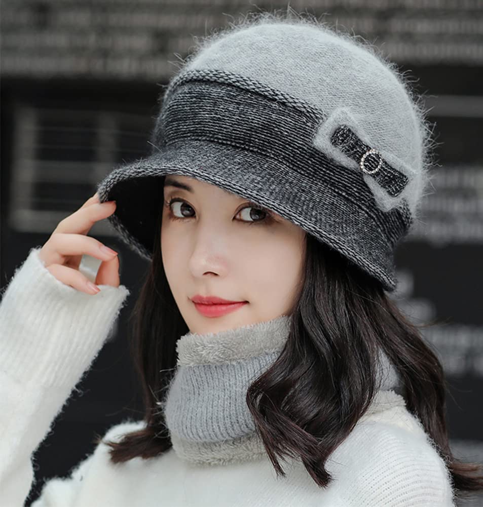 Hat and Scarf for Women, Women's Hat Scarf Set Warm Beanie Knitted Wool Hat Outdoor Cold Proof Scarf Hat Winter Hat Women A Black