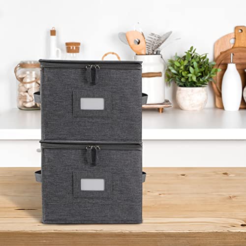 popoly China Storage Containers Inside 12" W x 8" H, Dinnerware Storage Box for Dishes Plate Storage with 24 Felt Dividers, Hold 24 Plates, Hard Shell and Stackable(4PACK