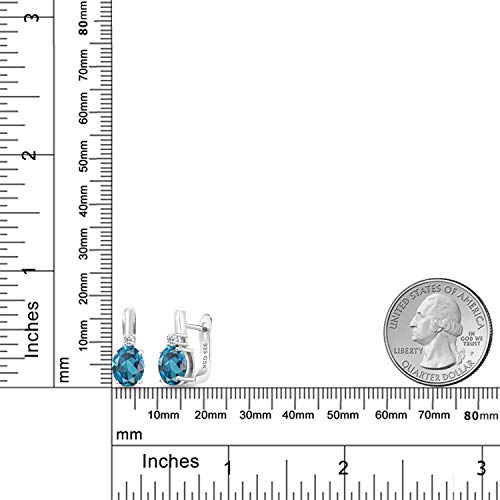 Gem Stone King 925 Sterling Silver London Blue Topaz and White Topaz Earrings For Women (3.76 Cttw, Gemstone November Birthstone, Oval 9X7MM)