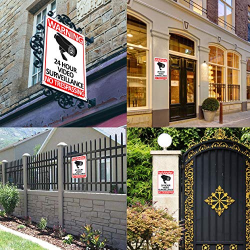 TICONN 2-Pack 24 Hour Video Surveillance Sign, No Trespassing Aluminum Warning Sign, 10ββx7ββ for CCTV Security Camera - Reflective, UV Protected