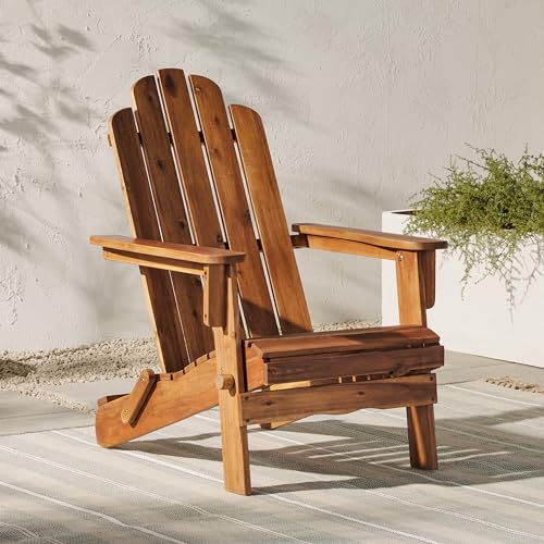 Walker Edison Outdoor Patio Wood Adirondack Foldable Chair All Weather Backyard Conversation Garden Poolside Balcony, Set of 1, Brown