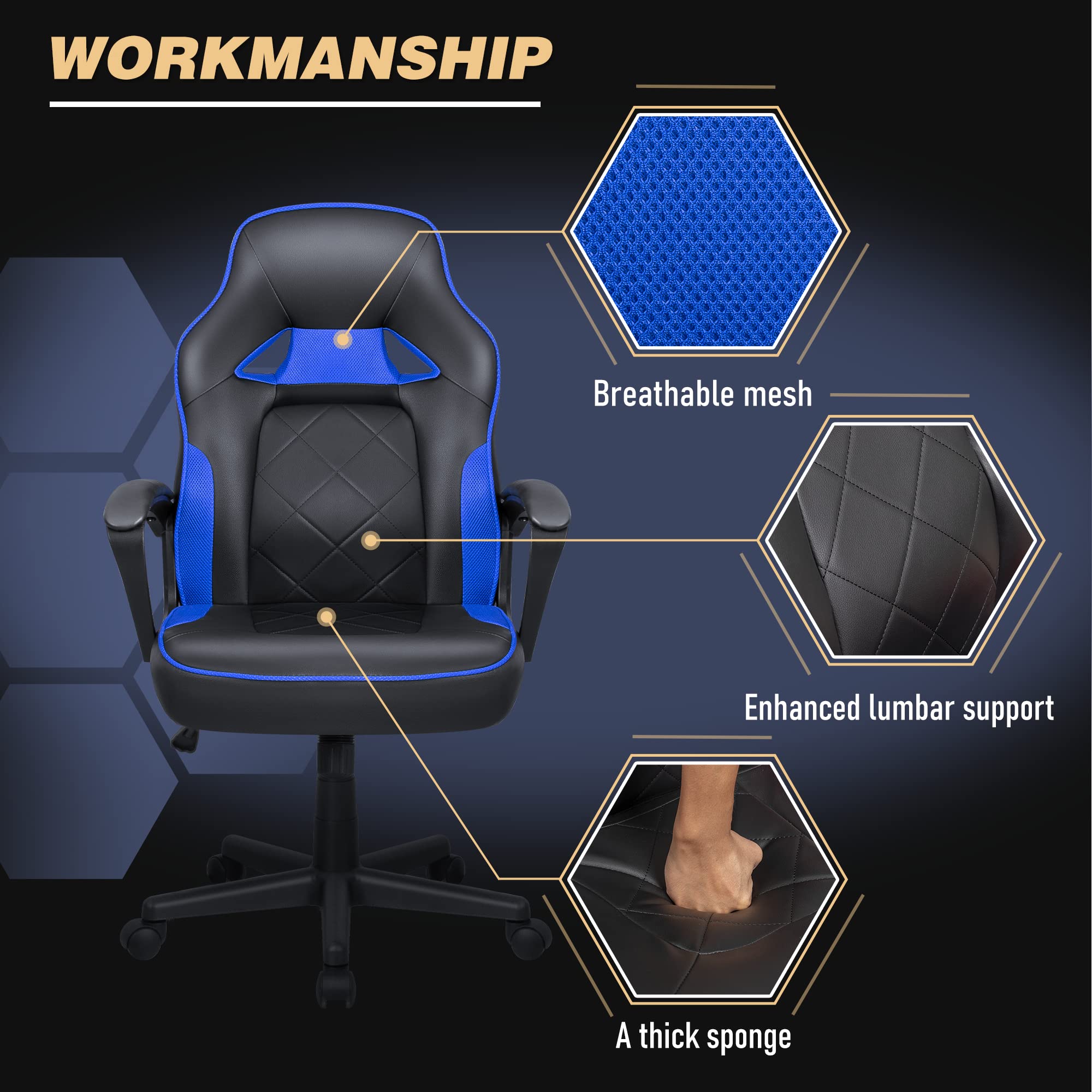 VICTONE Office Chair PC Gaming Chair Desk Chair PU Leather Executive Computer Chair Swivel Office Chair with Lumbar Support (Blue)