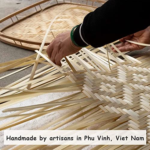 Rectangular Bamboo Wicker Serving Trays with Handles, Handwoven Coffee Trays for Coffee, Breakfast, Bread, Food, Dish and Decorative Trays for Dining Table