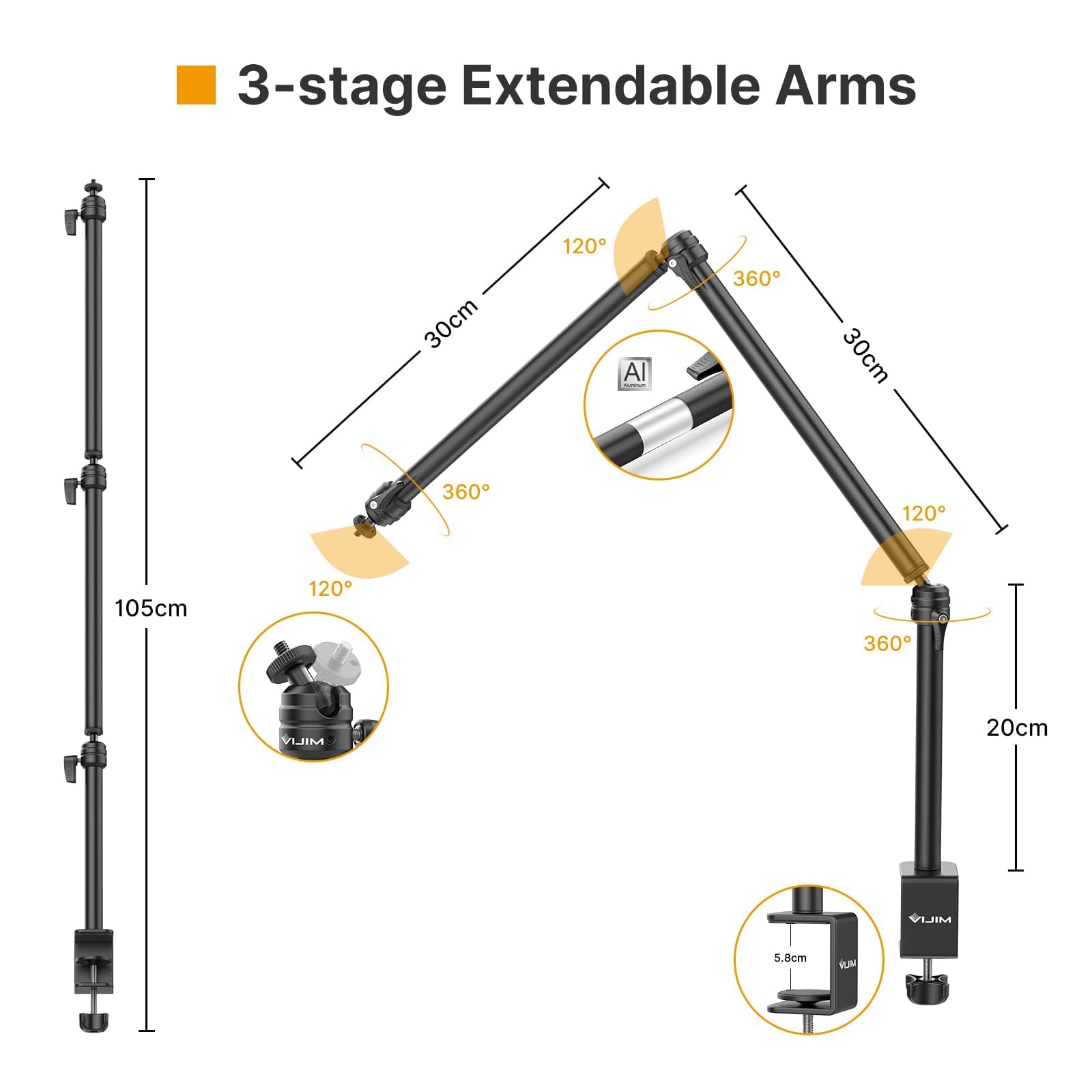 VIJIM LS03 Camera Desk Mount + VIJIM LS08 Overhead Camera Desk Mount
