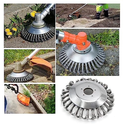 ZUDKSUY 6inch and 8inch Wire Brush Cutter Trimmer Head Set for Cord Trimmer, Mossy Weed Removal (2 Brushes and 2 Pack Adapter kit)