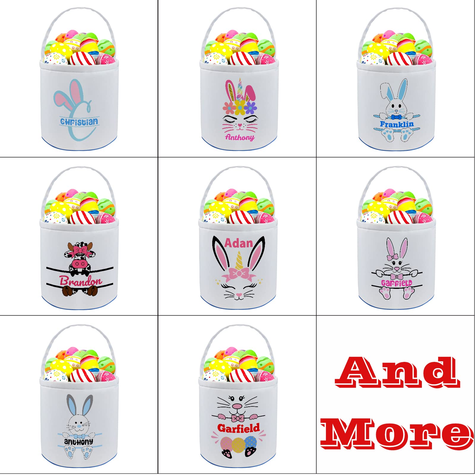 Personalized Easter Basket for Girls Boys with Handle Custom Easter Canvas Tote Bags with Name Buny Gifts
