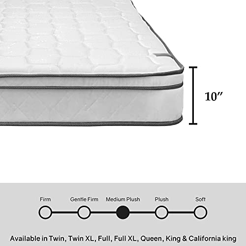 Mattress Comfort, 10-Inch Meduim Plush Eurotop Pillowtop Innerspring Mattress with Mattress Protector, Full