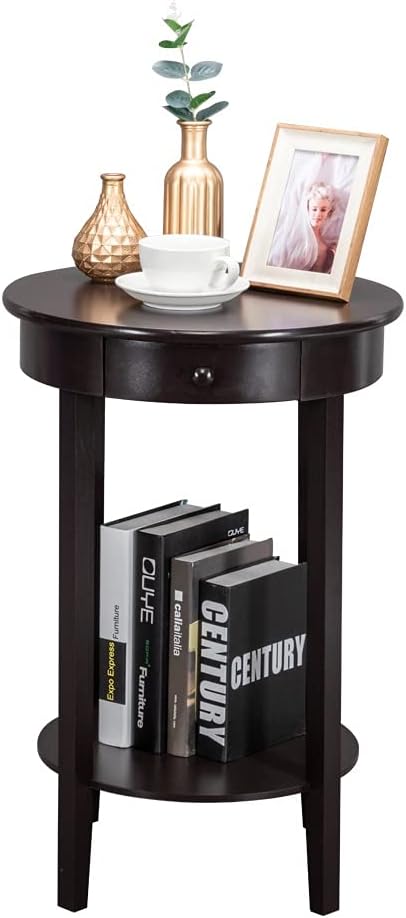 RLZCFF 47x47x71CM Simple Round with Drawer Side Coffee Table Side Table End Table Brown for Livng Room