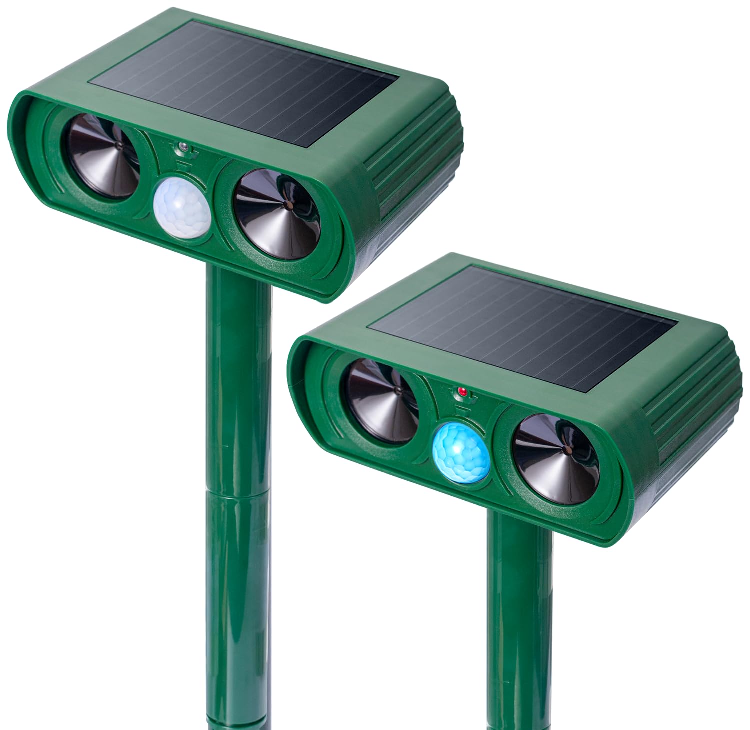 Solar Animal Repeller, 2 Pack Ultrasonic Animal Repeller Outdoor, Animal Deterrent Devices Repel Squirrel, Raccoon, Skunk, Fox, Deer, Waterproof with Motion Detector (Green)