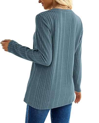 XIEERDUO Long Sleeve Tops Womens Fall Sweaters Tunic Tops To Wear With Leggings Blue XL