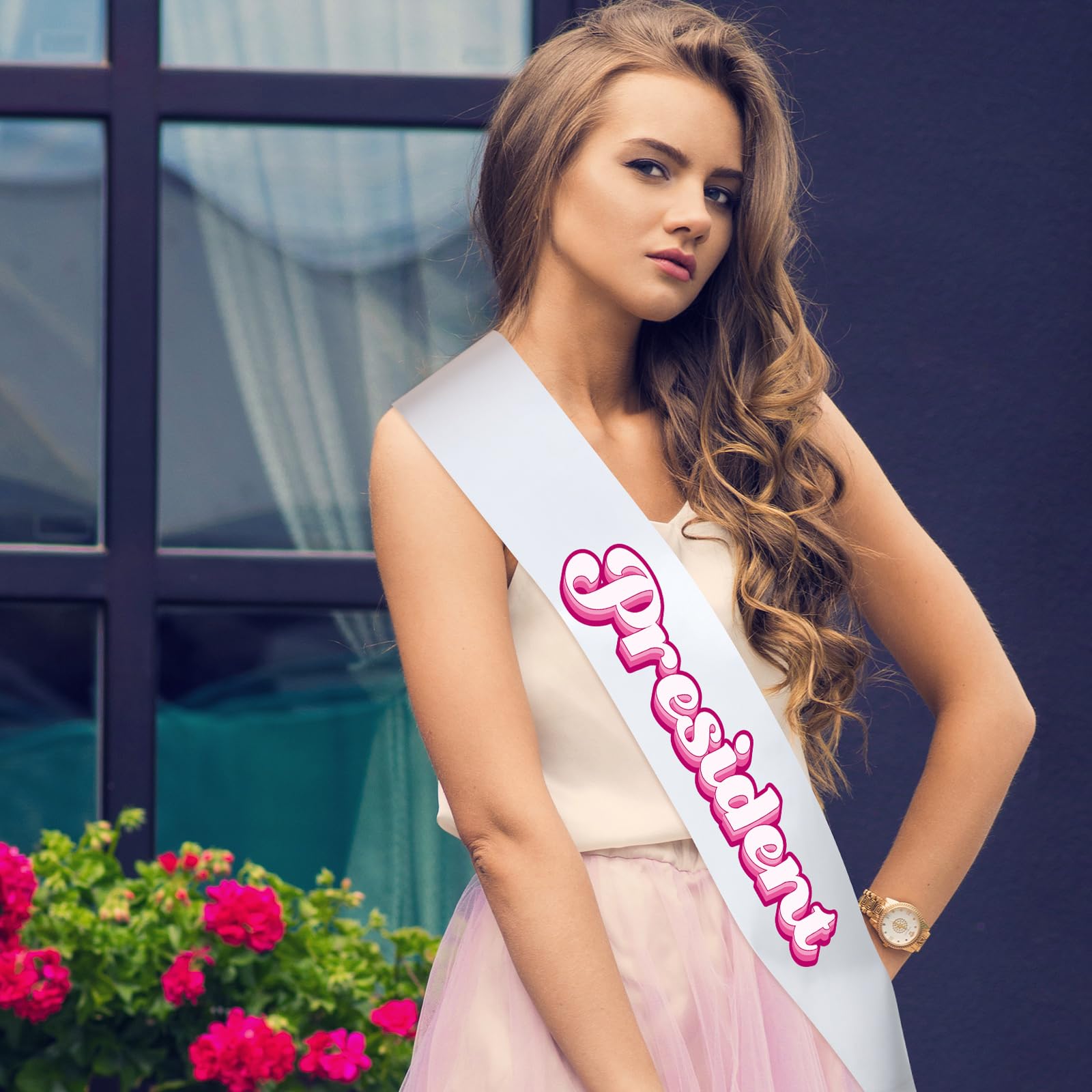 Sash Female Role-Playing Supplies with Pins for Halloween Events Elections Parties and Activities (President)