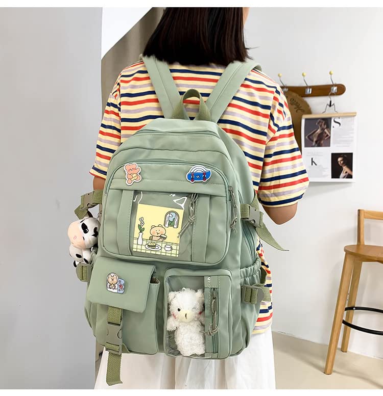 vfdgsaz Kawaii Backpack with Pin and Pendant,Cute Aesthetic Backpack ,Outdoor Sports Leisure Bag for Girls and Boys (green,one size)