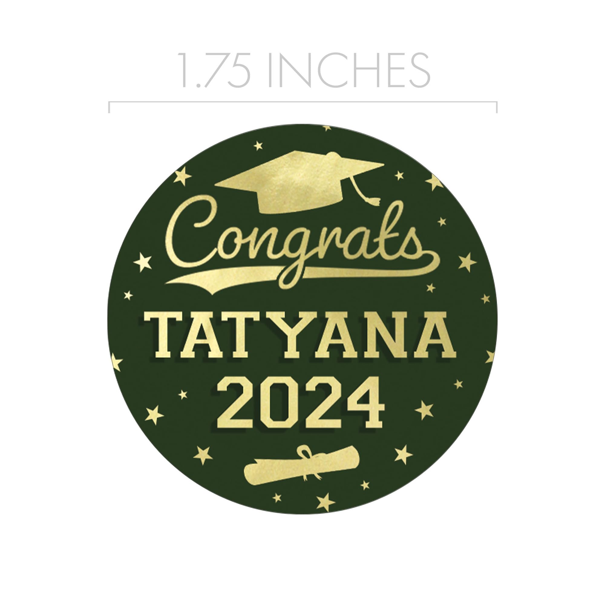 Personalized Green and Gold Graduation Envelope Seals, Class of 2024 Thank You Card Stickers, Bag Seals - 1.75 in. - 40 Count