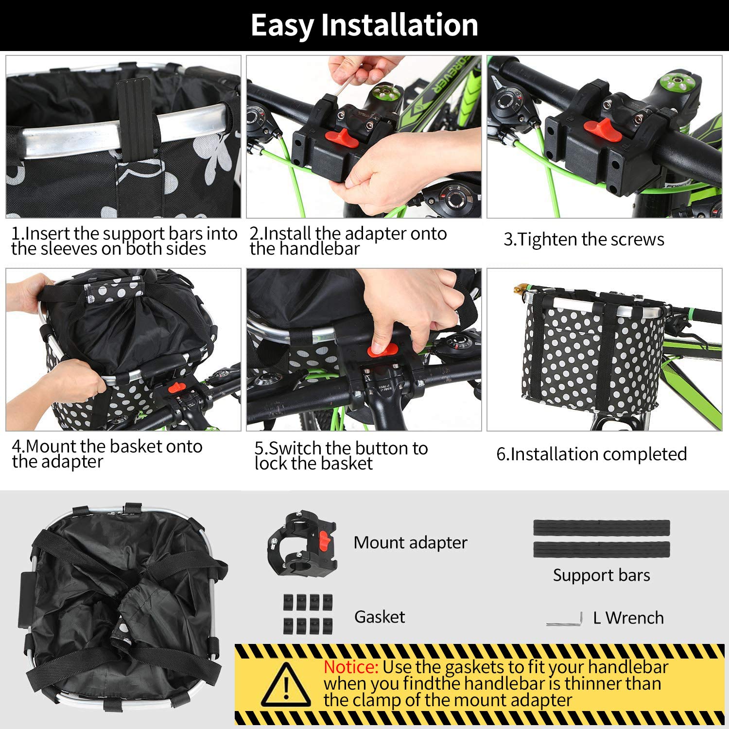 GLE2016 CZXJKKL Bike Basket, Foldable Small Pet Cat Dog Carrier Front Removable Bicycle Handlebar Basket Quick Release Easy Install Detachable Cycling Bag Mountain Picnic Shopping