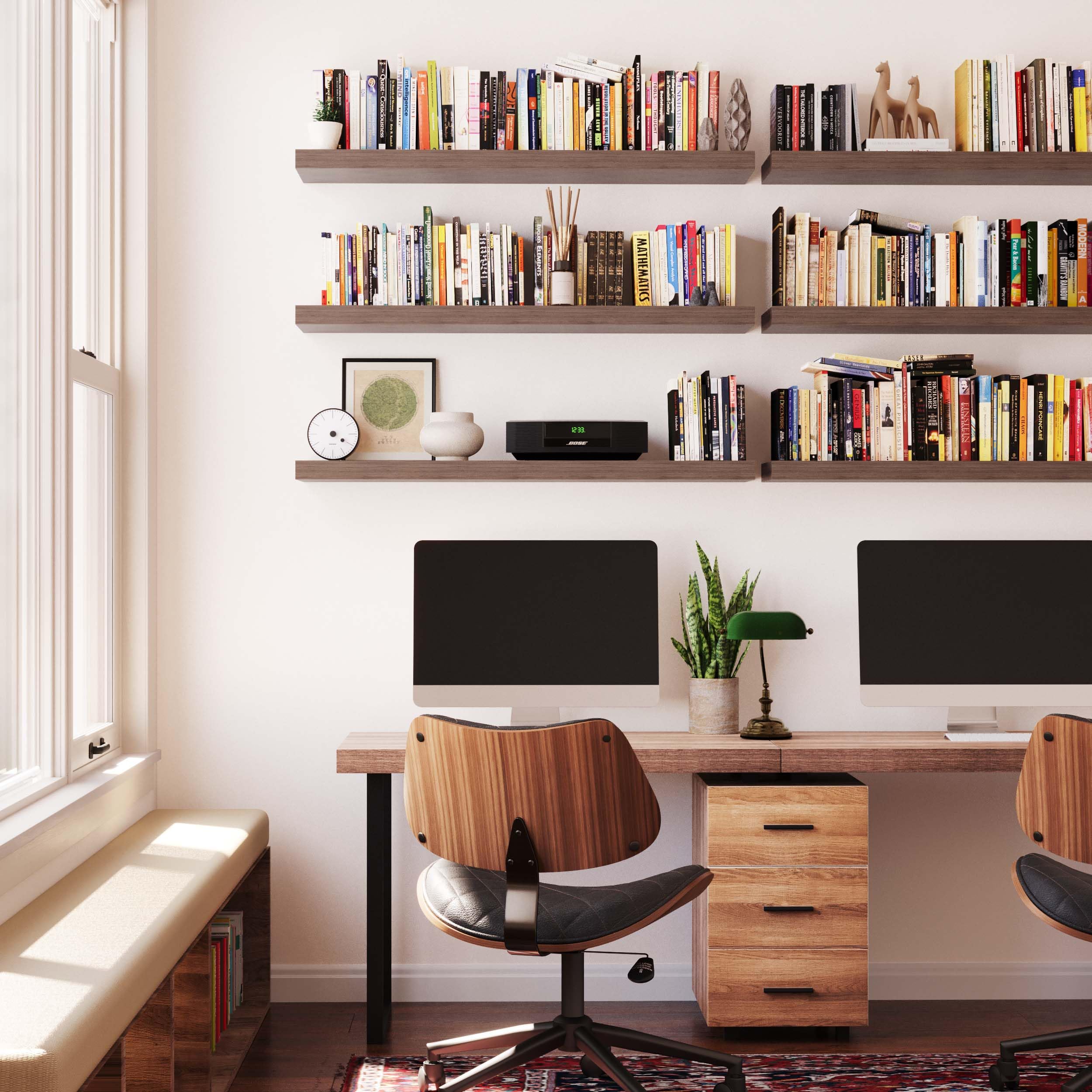 Wallniture Ronda 48 inch Walnut Floating Shelf, Floating Bookshelves for Wall, Decorative Wall Shelves for Living Room, Kitchen, Bedroom