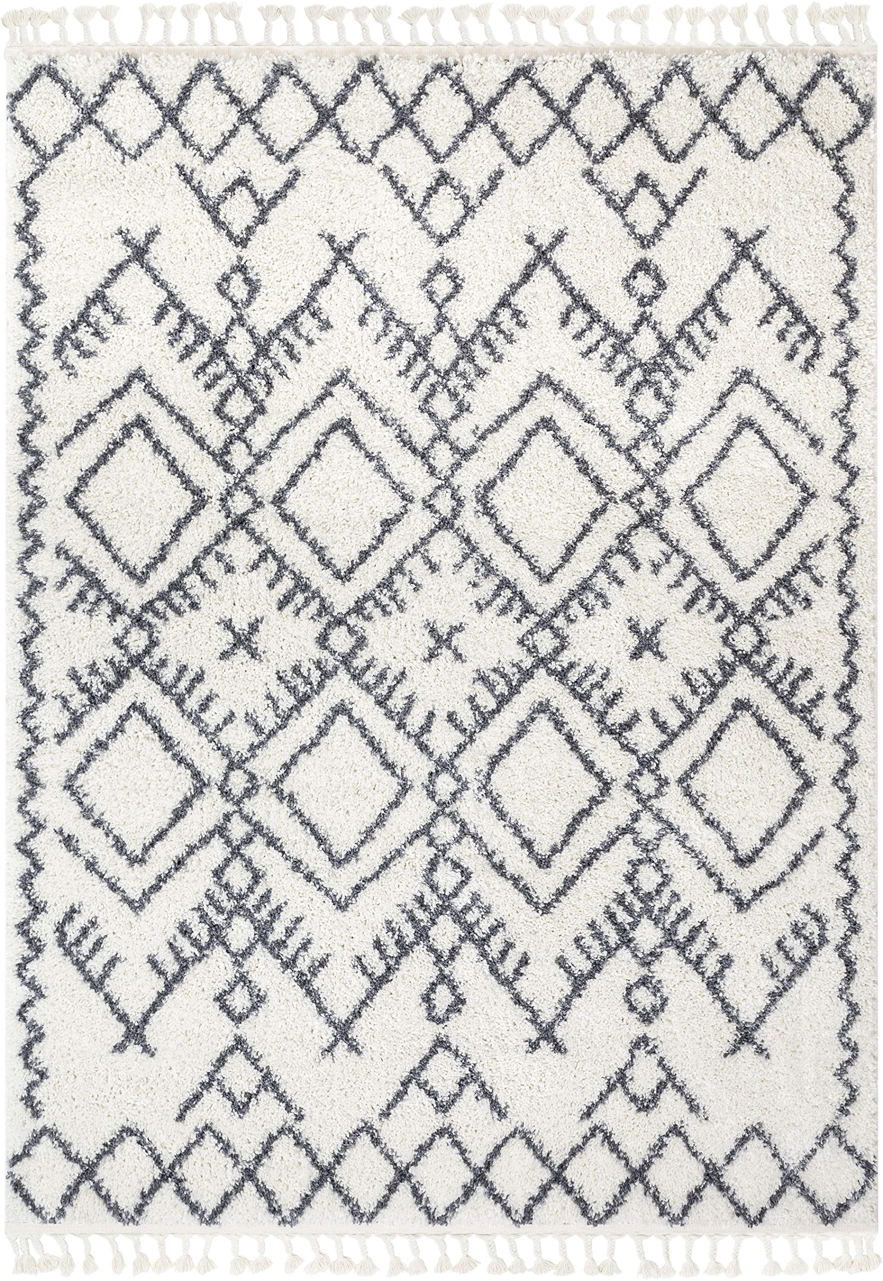 Well Woven Chessa Grey Moroccan Shag Diamond Trellis Pattern Area Rug 7'10" x 9'10"