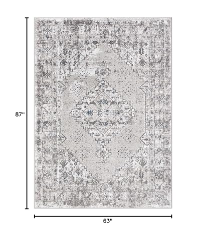 Well Woven Dulcet Trieste Distressed Floral Medallion Pattern Ivory Grey 5'3" X 7'3" Area Rug