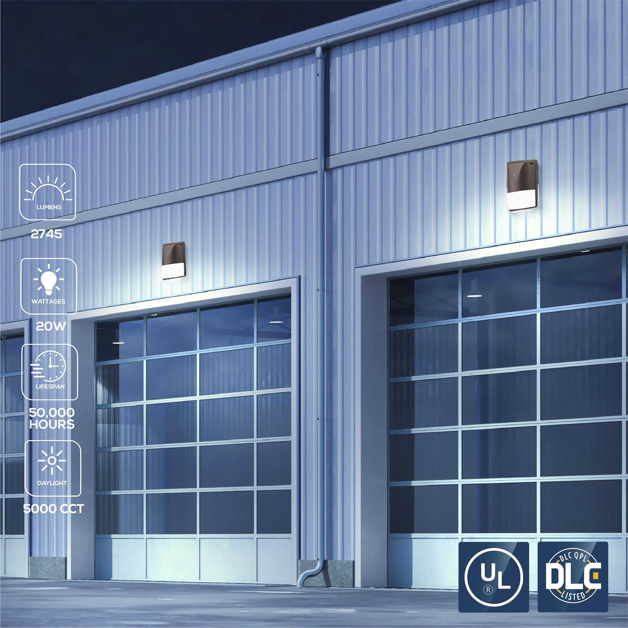 UL/DLC 15W LED Emergency Light Wall Pack with Battery Backup, Built-in Dusk to Dawn Photocell 2010LM 5000K CCT, Wall Pack Lights Outdoor LED Security Flood Light IP65 Wall Mount Light (2Pack)